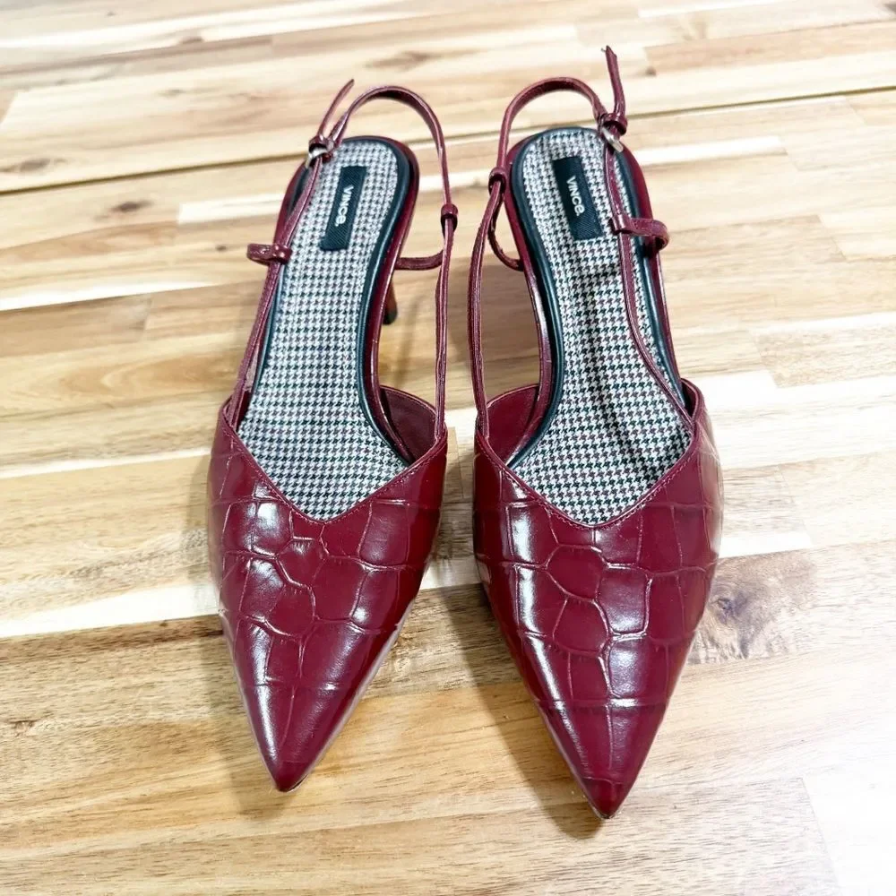 Vince | Shoes | Vince Levvy Slingback Pointed Toe Kitten Heel Pump In ...
